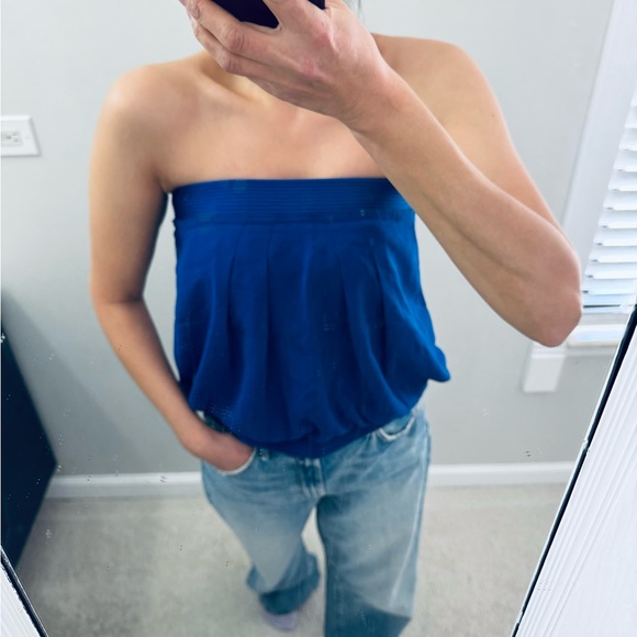 BCBGMaxAzria | Tops | Bcbgmaxazria Combat Blue Color Satin Trim Chiffon ...